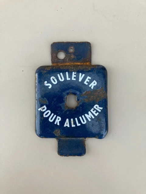 ANCIENNE PLAQUE EMAILLEE Soulever Pour Allumer D'utilite Interrupteur ...
