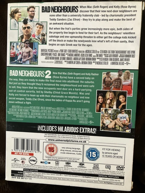 BAD NEIGHBOURS & Bad Neighbours 2 DVD Comedy 2016 Zac Efron Pre Owned ...