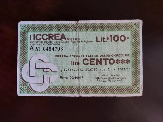MINI ASSEGNO ICCREA Roma Lire Cento Superconad Stadio Forli ...