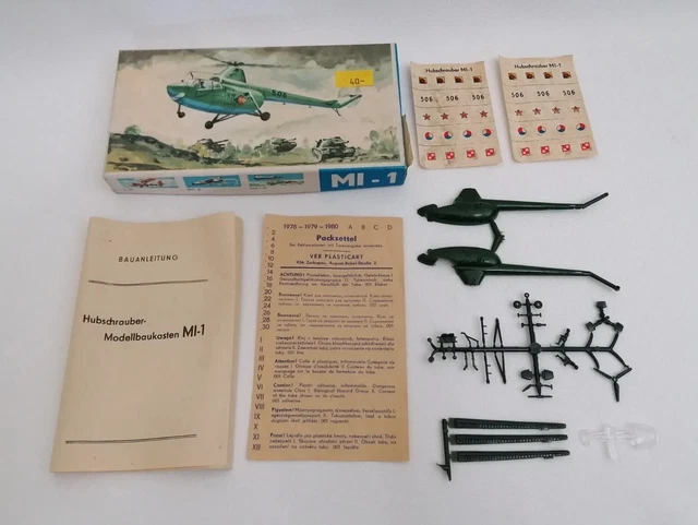 VEB PLASTICART HELICOPTER Model Kit #1505 "MI-1" Scale 1:100 Made in ...