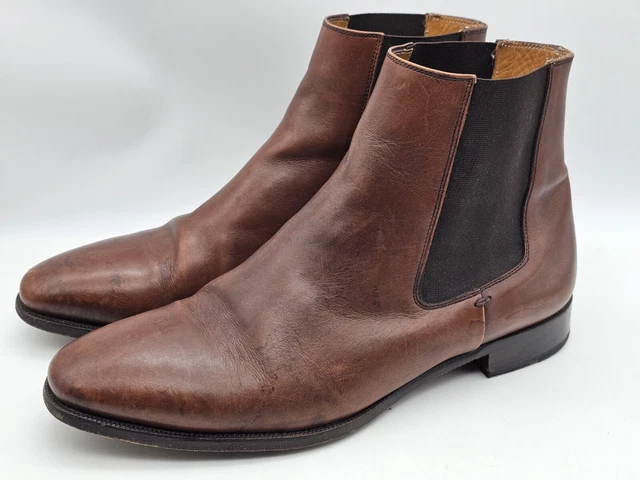 JACK ERWIN STRETCH Brown Leather Pointed Toe Pull On Chelsea Boots Mens ...