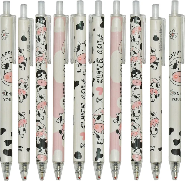 12PCS CUTE MILK Cow Gel Pen Cartoon Animal Pens Retractable Priting Pen ...