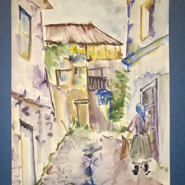 RUE DE VILLAGE ANCIENNE AQUARELLE ORIGINALE circa 1930 Signée PAUL E. EUR 28,00 - PicClick FR