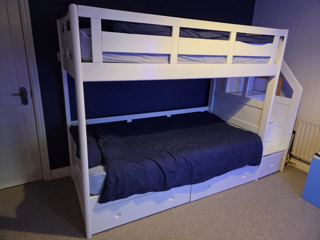 SLEEPLAND LUXURY SOLID Wood White Bunk Bed Staircase And Drawers £130. ...