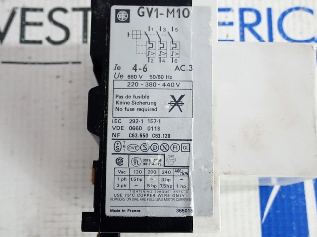DISJONCTEUR MOTEUR TELEMECANIQUE Gv1-M10 4-6A Gv1-Ao1 Auxiliaire EUR 36 ...
