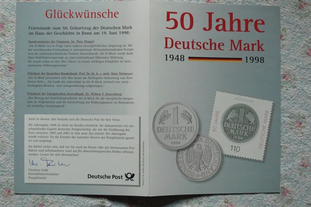 GEDENKBLATT 50 JAHRE Deutsche Mark 1948-1998 Sonderausgabe Michel BUND ...