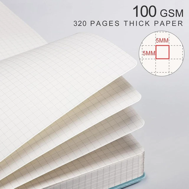 A5 GRAPH PAPER Notebook, 320 Pages Hardcover Leather Journal, 100gsm ...