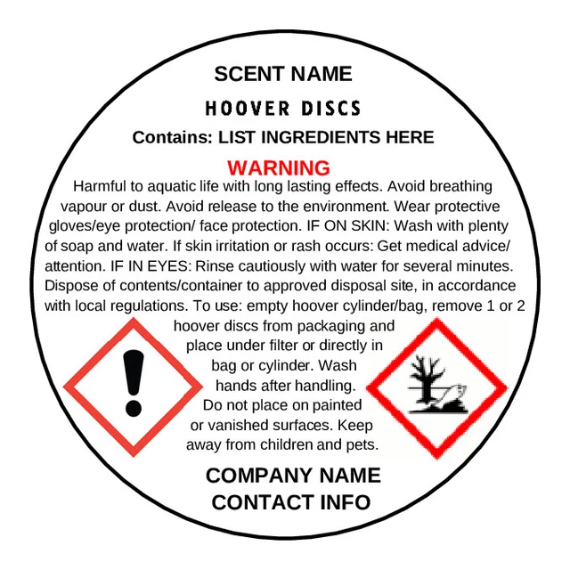 PERSONALISED HOOVER DISC CLP safety warning stickers labels £1.98 ...
