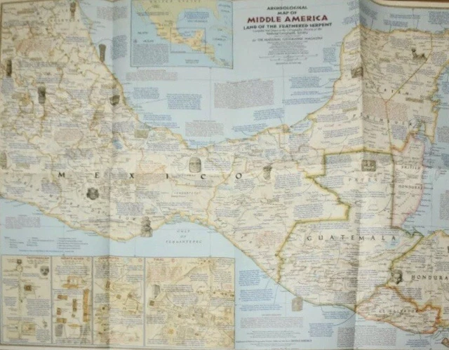 MAPPA VINTAGE - MAPPA ARCHEOLOGICA DELL'AMERICA CENTRALE 1968 ...
