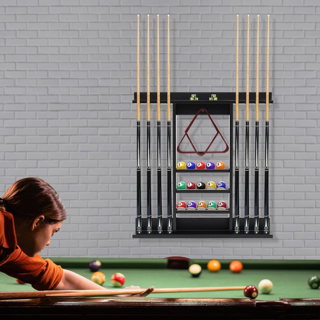 8 POOL CUE Rack Oak Wood Billiard Pool Stick Holder Organizer Wall ...