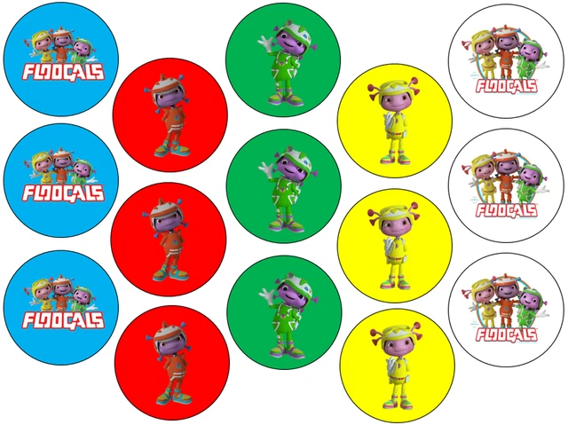 FLOOGALS INSPIRED 15 X 2'' Round Cupcake Toppers Edible Icing / Wafer £ ...