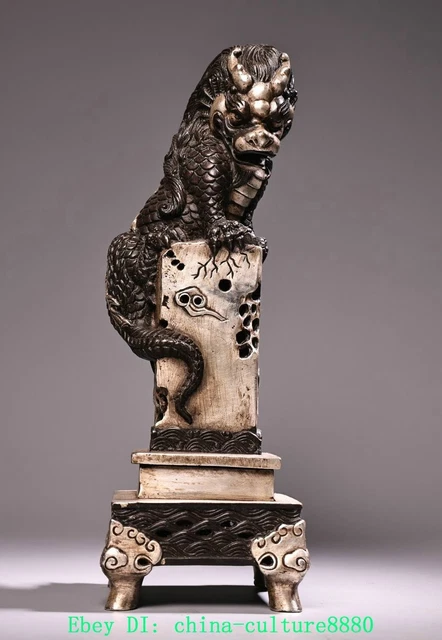 11& OLD BRONZE Silver Dragon Qilin Incense Censer Le poêle de dragon ...