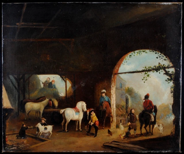 17TH CENTURY DUTCH OLD MASTER OIL CANVAS HORSES IN A STABLE ANTIQUE ...