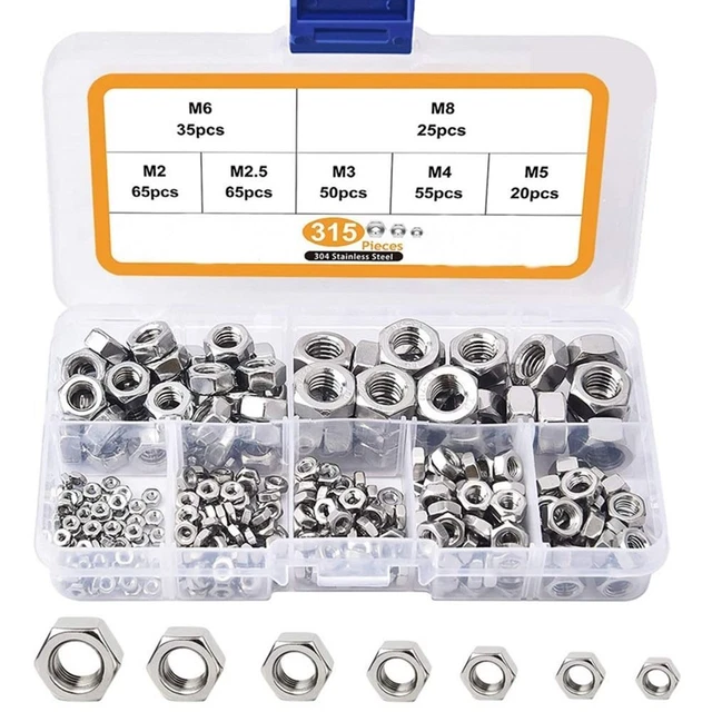 315PCS 7 SIZES Metric Nuts Set 304 Stainless Steel Nuts Kit for Screw ...
