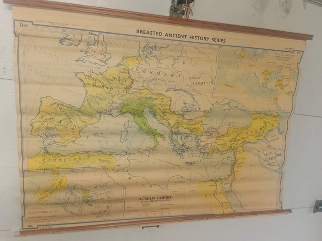 LARGE VINTAGE OLD SCHOOL WALL MAP Roman Empire Under AUGUSTUS £42.31 ...
