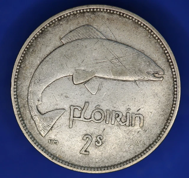 1939 IRELAND EIRE Irish florin, two shilling coin, 75% silver, SALMON ...
