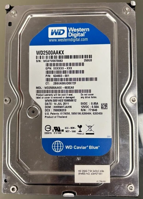 HARD DISK WESTERN Digital 250gb 3,5" WD2500AAKX WD Caviar Blue EUR 5,00 ...
