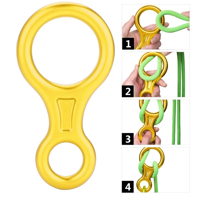 (GOLD)35KN FIGURE 8 Word Rope Descender Rappel Rock Climbing Rescue Gea ...