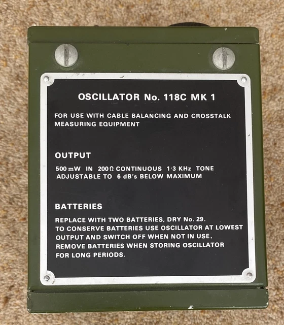 ORIGINAL GPO TELEPHONE Engineer Tester, Oscillator 118C Mk1, Dated 1974 ...