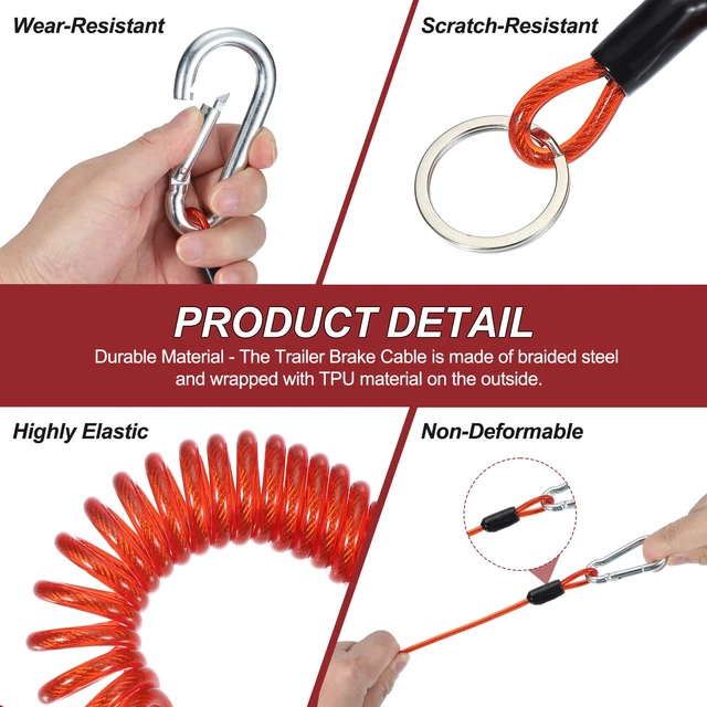 5 FT BREAKAWAY Trailer Cable Spring Towing Coiled Wire with Clip, Red £ ...