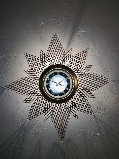 RETRO ATOMIC MID-CENTURY Starburst Electric Lighted Wall Clock Master ...