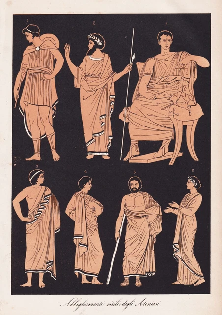 ATHENS MEN ANCIENT Greece Costumes Traditional Costumes Lithography ...