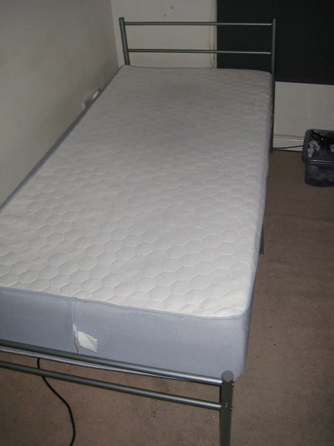 GREY METAL SINGLE Bed Frame with Wire Mesh Base and 10" Memory Foam ...