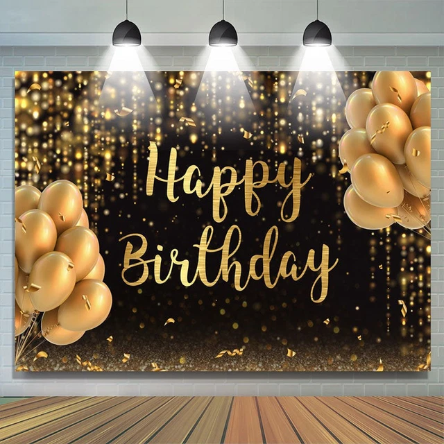 BLACK AND GOLD Balloon Glitter Happy Birthday Backdrop $37.90 - PicClick AU