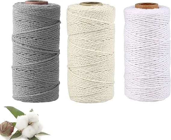 6 PACK MACRAME Cotton Cord, 2mm x 100m - 2 Strands Twisted Cotton Cord ...