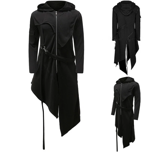 MEDIEVAL IRREGULAR HEM Men's Retro Gothic Hooded Jacket Halloween Party ...