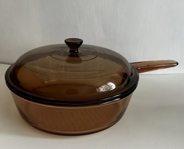 VINTAGE CORNING VISION Deep Pan Amber Glass 24cm with Lid £49.99 ...