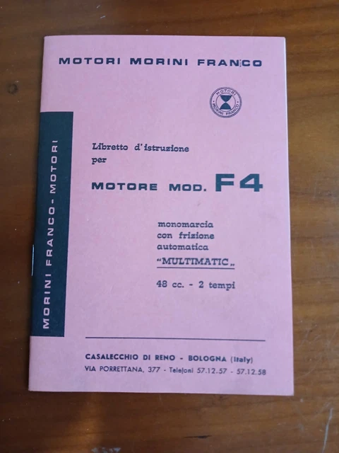 MOTORI MORINI FRANCO libretto d'istruzioni motore Mod. F$ Casalecchio ...