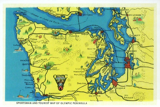 OLYMPIC PENINSULA WASHINGTON, State Map, Seattle, Tacoma etc. -- Modern ...