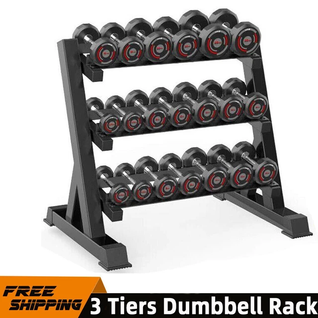 3 TIER DUMBBELL Rack Storage Stand 1000LBS Weights Training Home Gym ...
