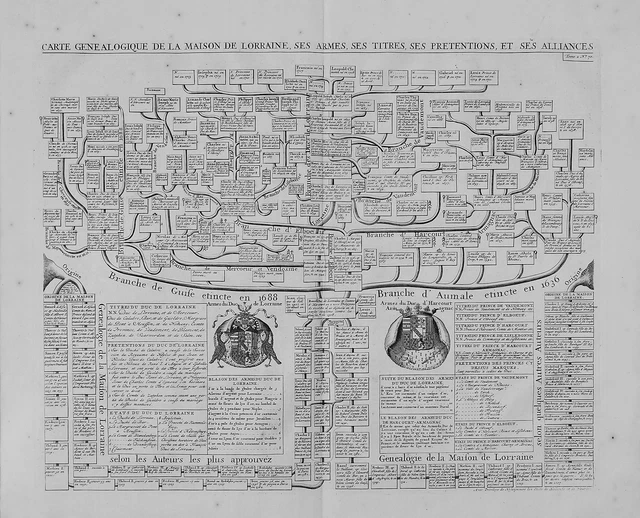 ANTICA MAPPA, CHATELAIN, mappa genealogica della casa di Lorena EUR 61 ...