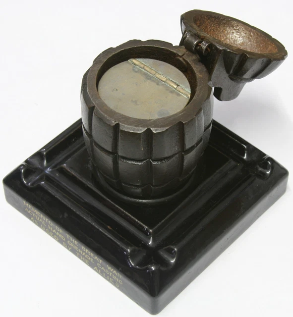 WW1 BRITISH MILLS Ink Well Ashtray 1915 Trench Art Ceramic Mounted ...