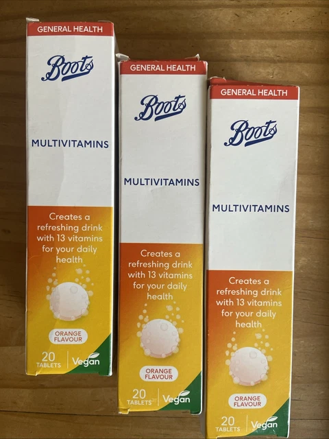 3X 20 FIZZY Tabs Boots Multivitamins Orange Flavour Drink Vegan Expiry ...