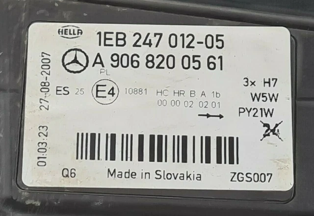 ORIGINAL MERCEDES W906 Sprinter Halogen Headlights Left A9068200561 £ ...