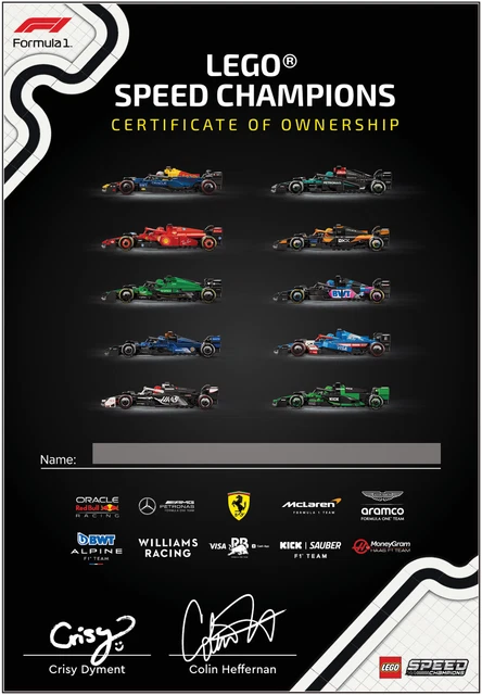 LEGO SPEED CHAMPIONS Ownership Poster Certificate F1 Formula 1 £2.39 ...
