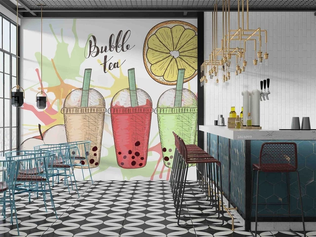 3D BUBBLE TEA Shop Background Wallpaper Wall Murals Removable Wallpaper ...