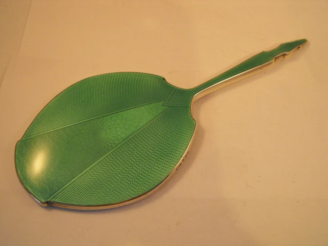 ART DECO SILVER Green hand mirror, B'ham 1936 Daniel Manufacturing ...