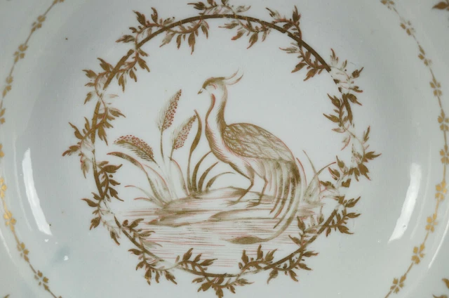 18TH CENTURY CHINESE Export Porcelain Gold & Red Bird & Floral Deep ...