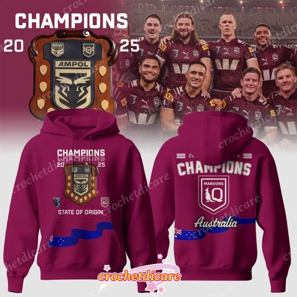 QUEENSLAND MAROONS 2025 State Of Origin Champions 3D Hoodie £38.79 ...