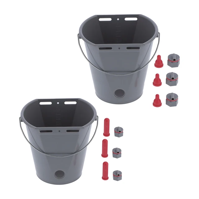 8L PLASTIC FEEDER Bucket With Nipples Check Valves Farm Feeding ...