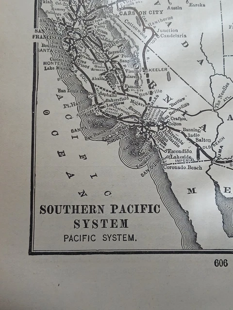 1904 RAILROAD MAP SOUTHERN PACIFIC SYSTEM west All Lines Stations CA NV ...