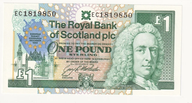 1992 UK BRITISH Royal Bank of Scotland 1 Pound Banknote P# 356 - Vf ...