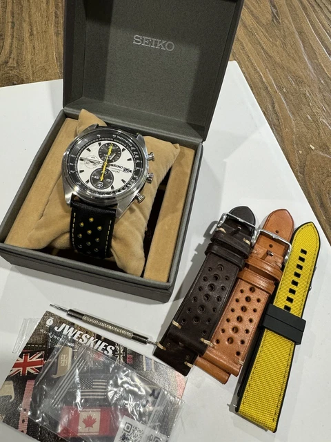 SEIKO SNDF93 PANDA Chronograph Men’s 100m Watch 4 Alternative Leather ...