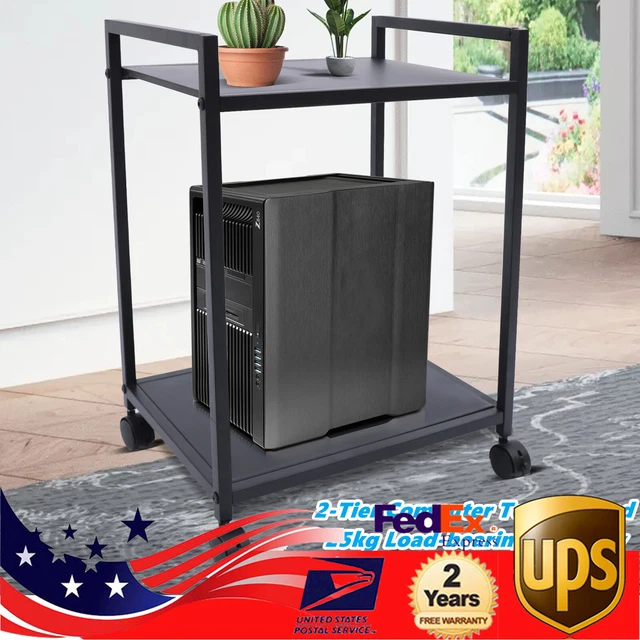 2-TIER COMPUTER TOWER Stand CPU Stand Cart Printer PC Holder Floor ...