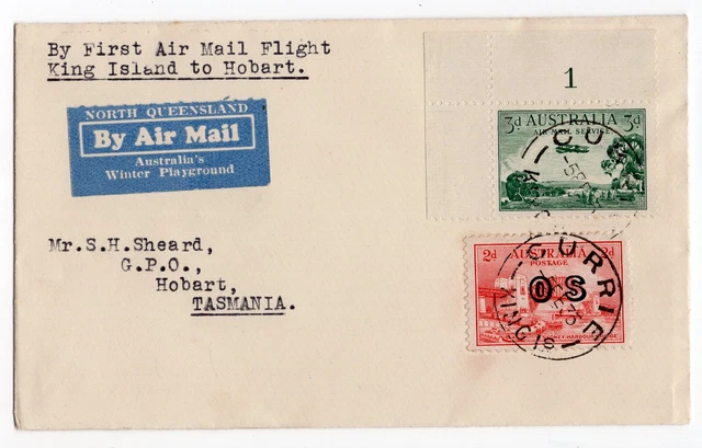 AUSTRALIA 1935 FINE First Flight Airmail Cover From Currie To Hobart ...