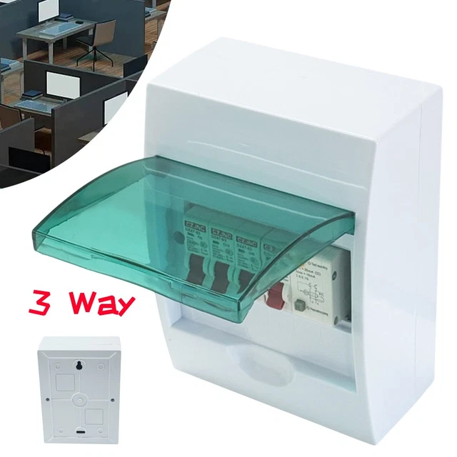 CONSUMER UNIT FUSE-BOX Shed Garage Caravan 3 MCB Circuit Breakers ...